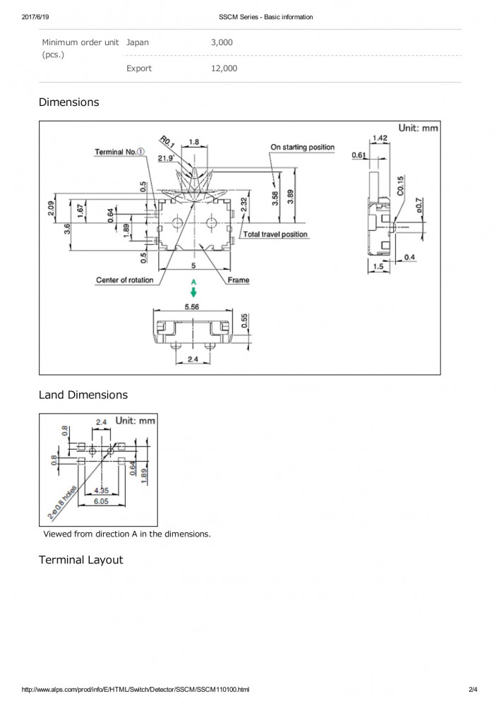 SSCM110100 land dimensions and terminal layout