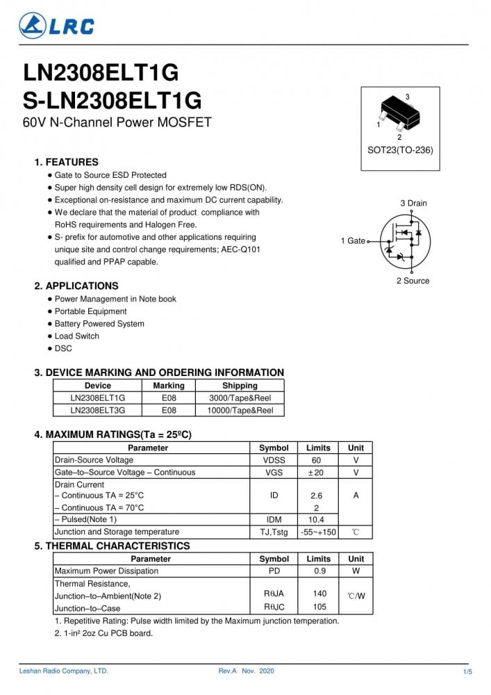 S-LN2308ELT1G datasheet page 1