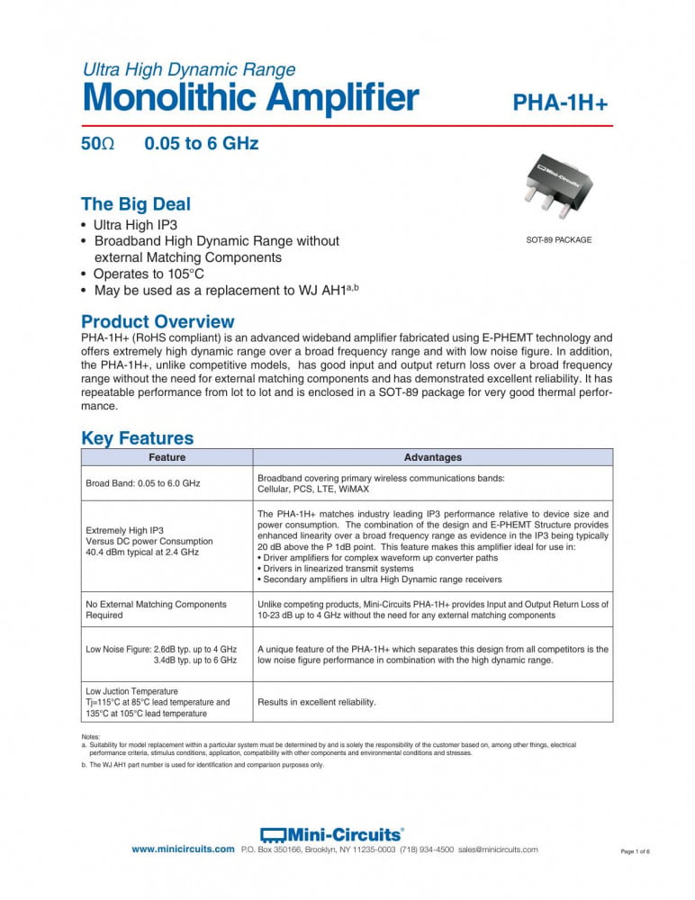 PHA-1H+ datasheet page 1