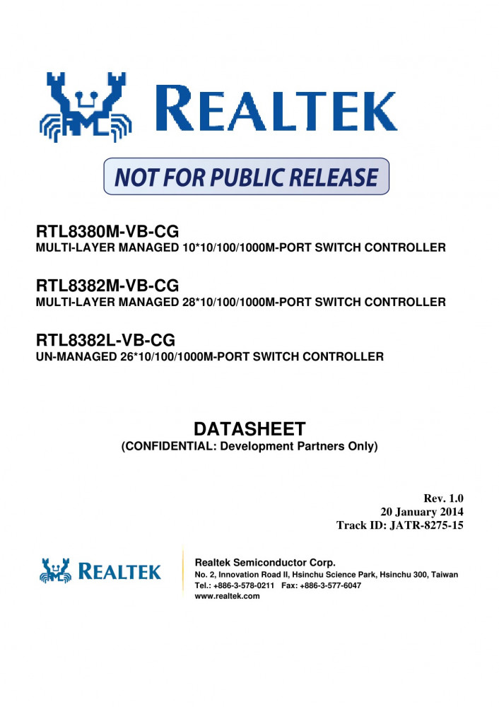RTL8380M-VB-CG datasheet page 1