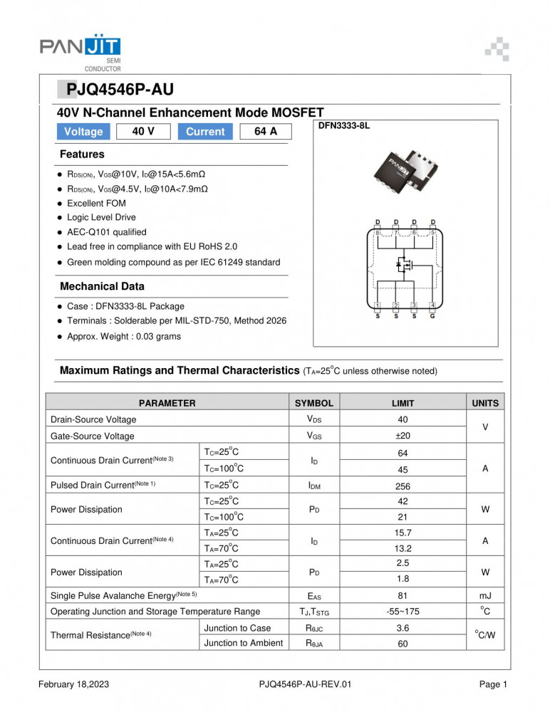 PJQ4546P-AU datasheet page 1
