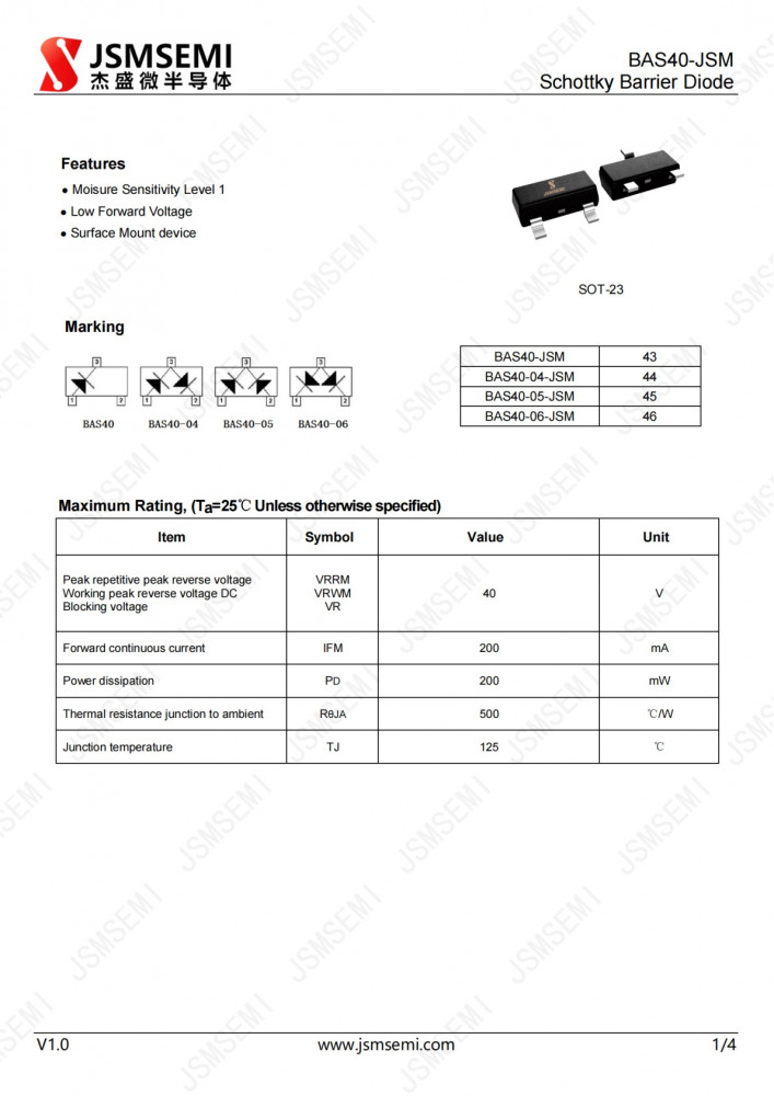 BAS40-JSM datasheet page 1