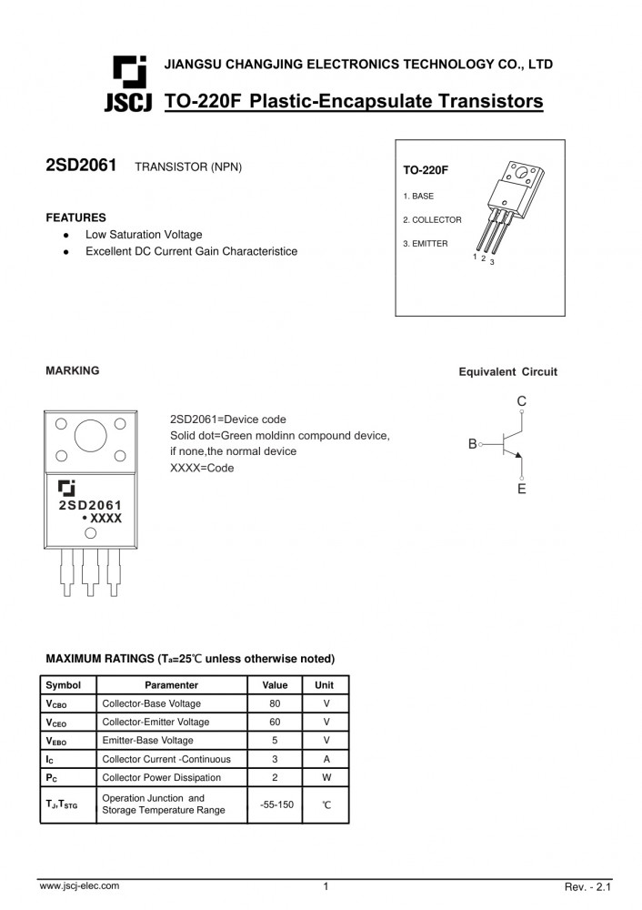 2SD2061 datasheet page 1