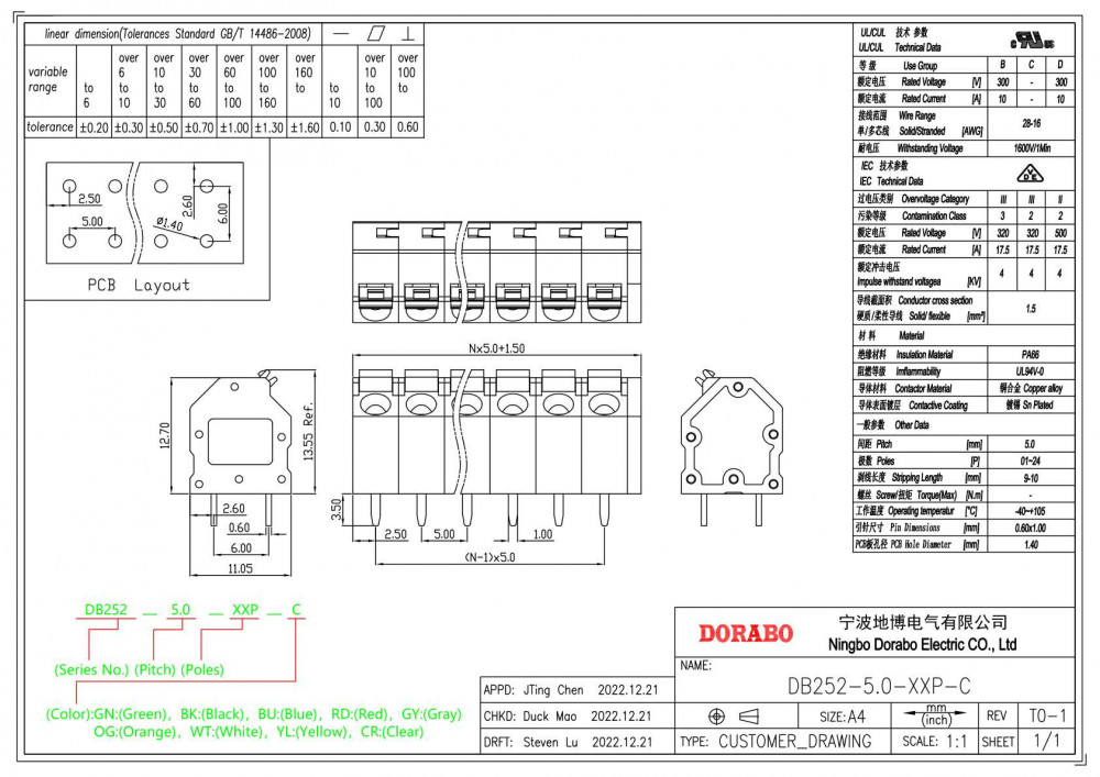 DORABO DB252-5.0-8P-BK technical drawing preview