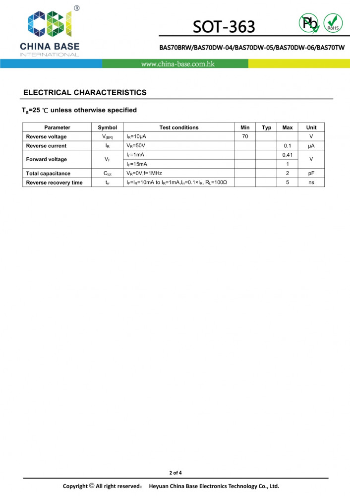 CBI BAS70DW-05 datasheet page 2