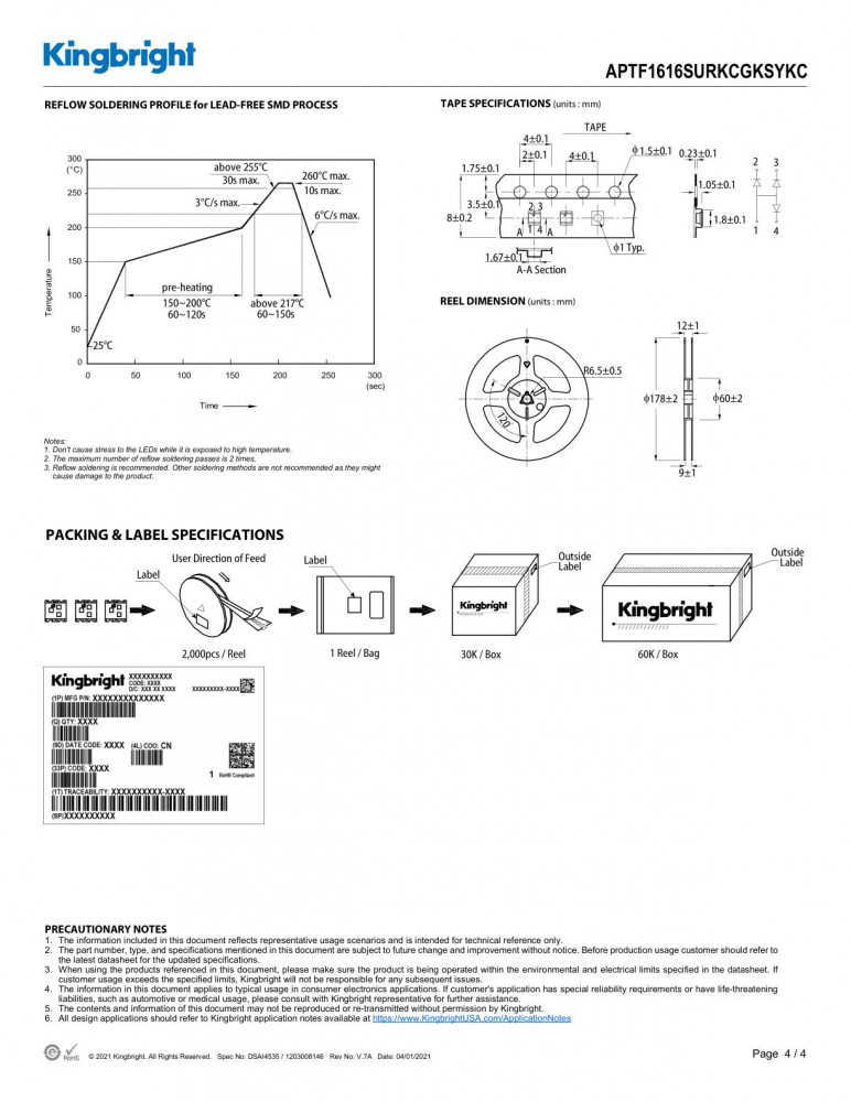 APTF1616SURKCGKSYKC datasheet page 4