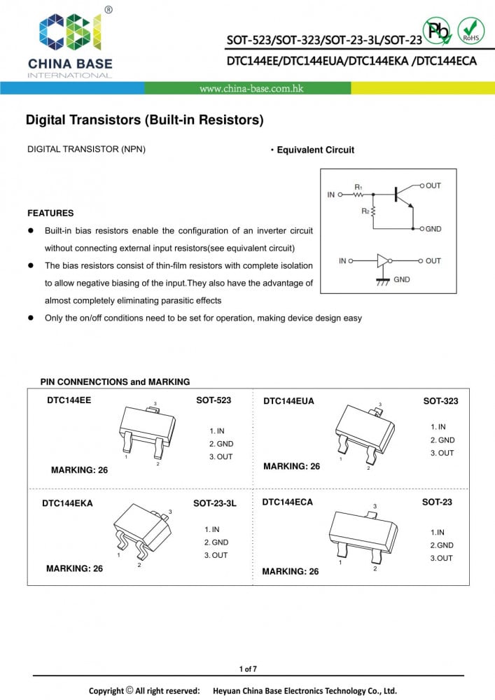 CBI DTC144EKA datasheet page 1