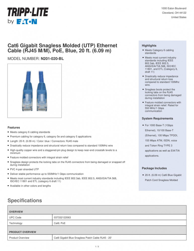 EATON N201-020-BL document page 1