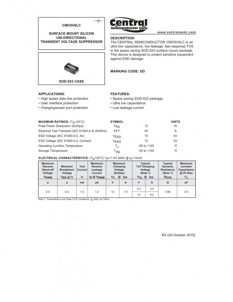 CMO5V0LC TR PBFREE datasheet page 1