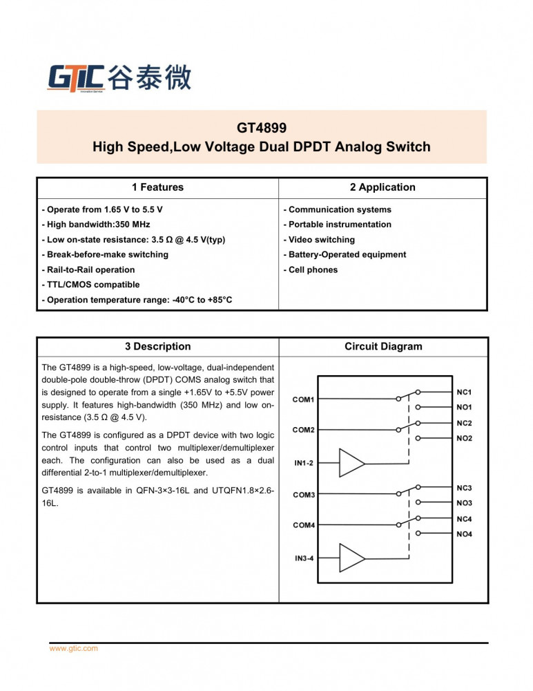 GT4899 datasheet page 1