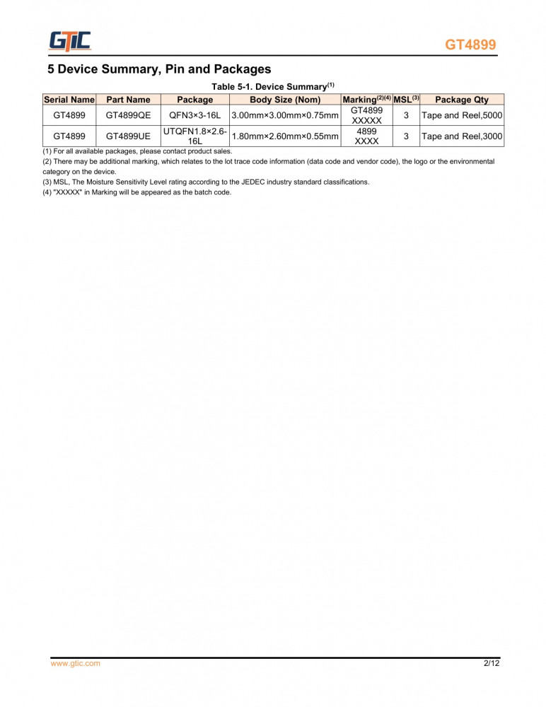 GT4899 datasheet page 3