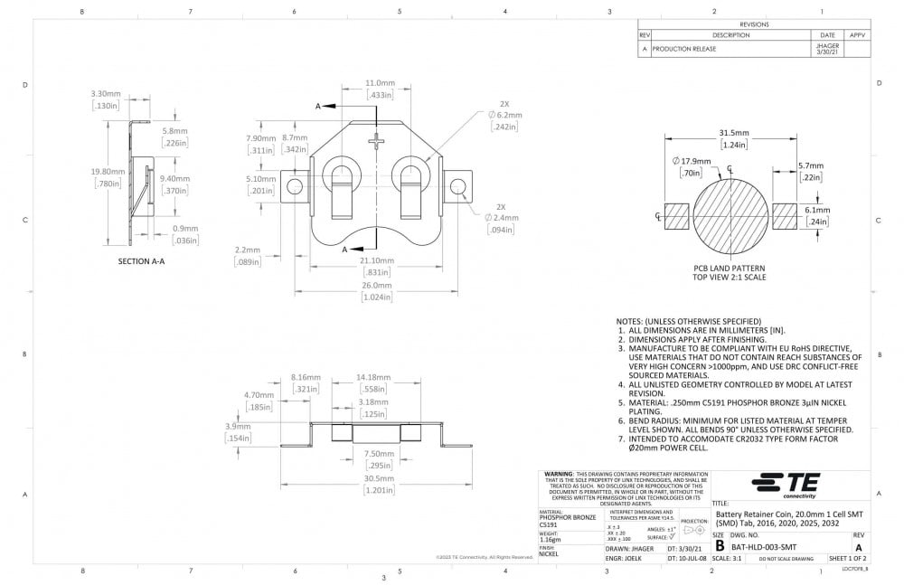 BAT-HLD-003-SMT technical document page 1