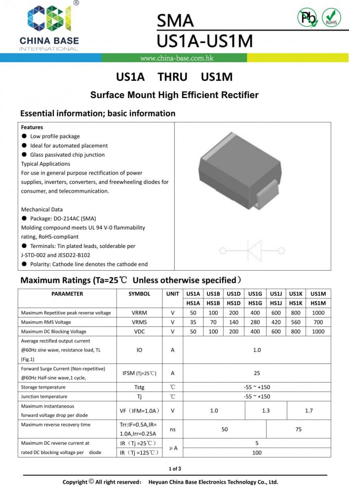 CBI US1M datasheet page 1
