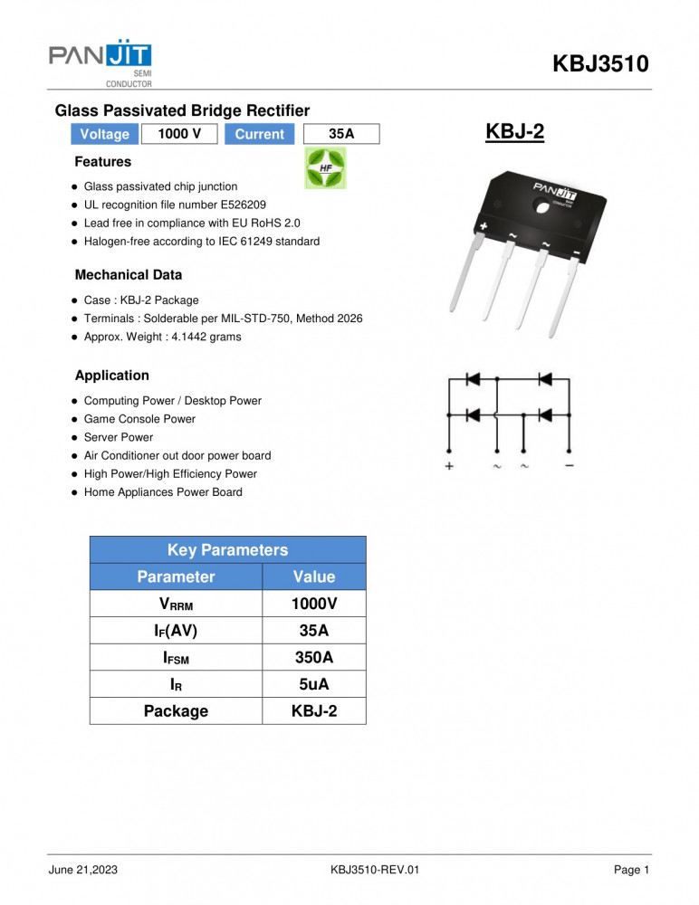 PANJIT KBJ3510 datasheet page 1