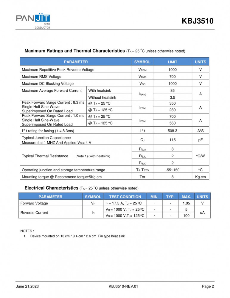 PANJIT KBJ3510 datasheet page 2