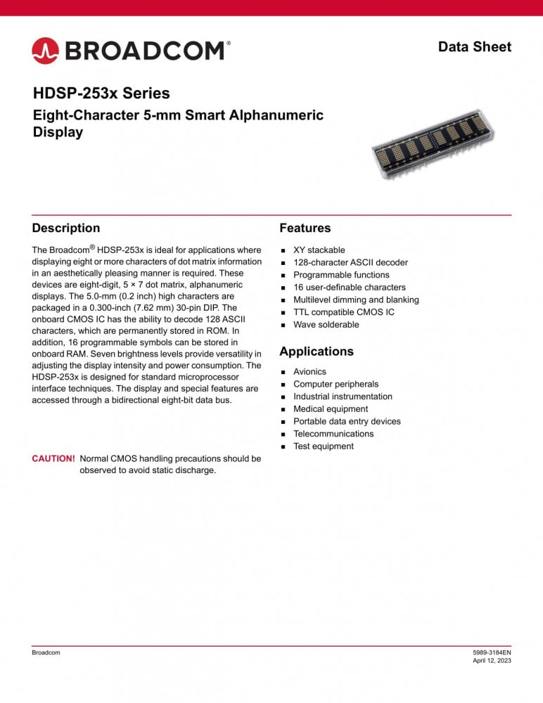 HDSP-2530 datasheet page 1
