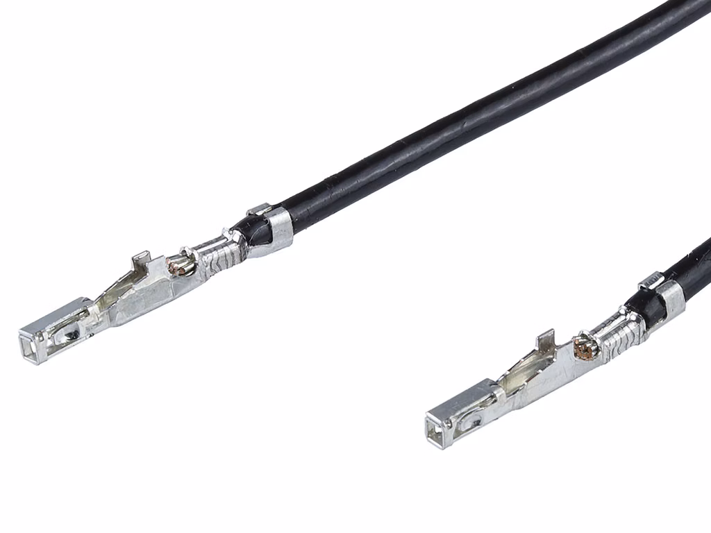 Pre-Crimped Lead MX64-Female-to-Pigtail, Tin (Sn) Plating, 450.00mm Length, 18 AWG, Black