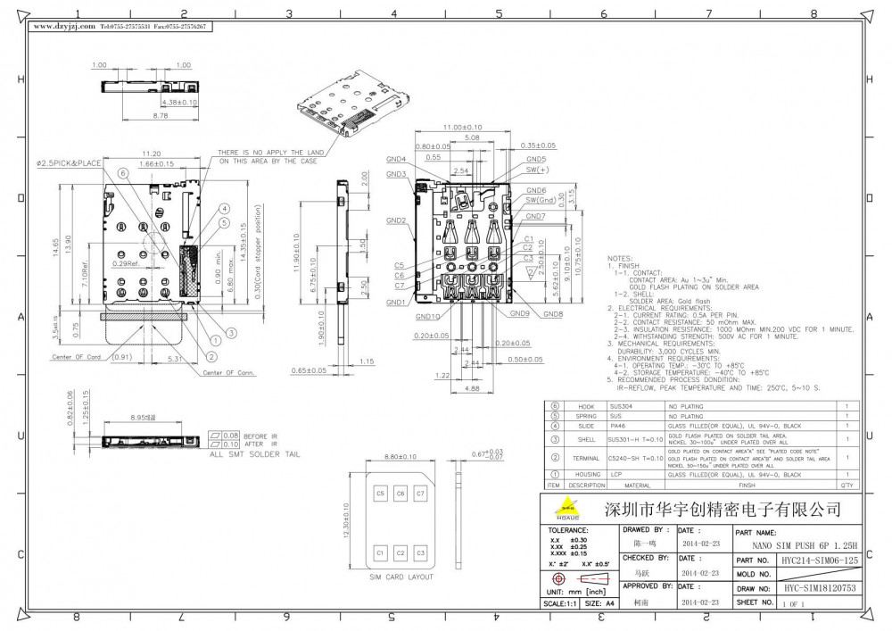 HOAUC HYC214-SIM06-125 technical drawing page 1