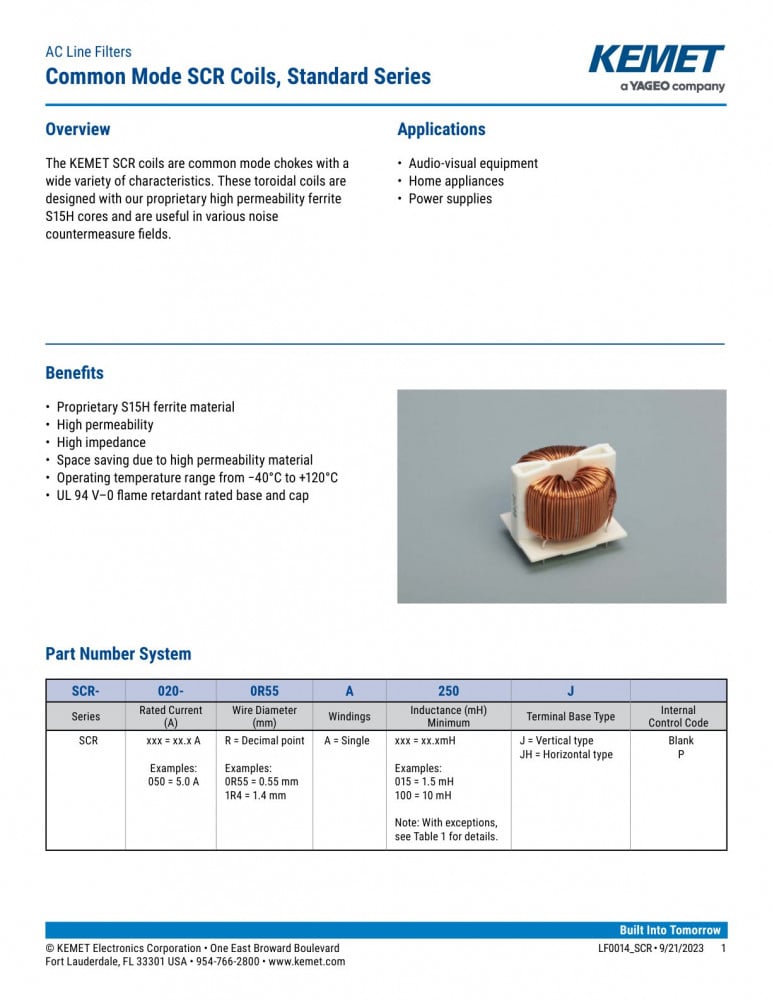 KEMET SCR series datasheet page 1