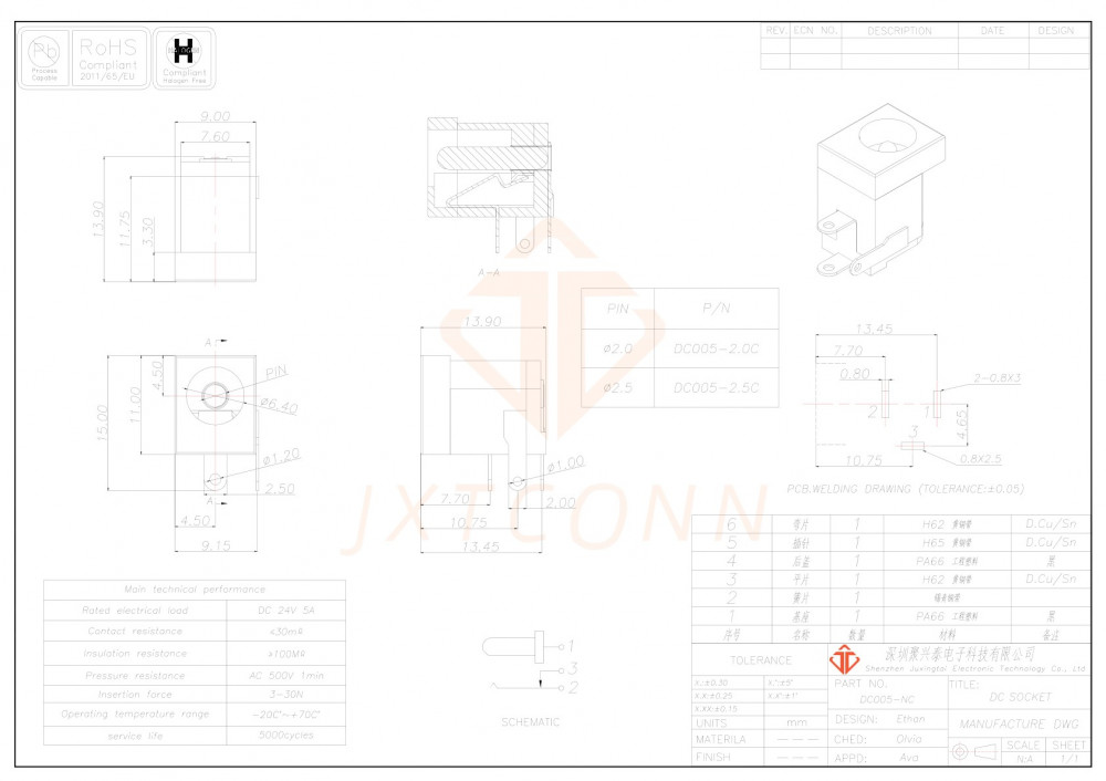 DC005-2.5C technical drawing page 1