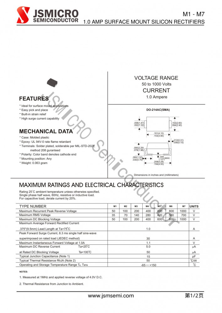 1N4002 M2 datasheet page 1