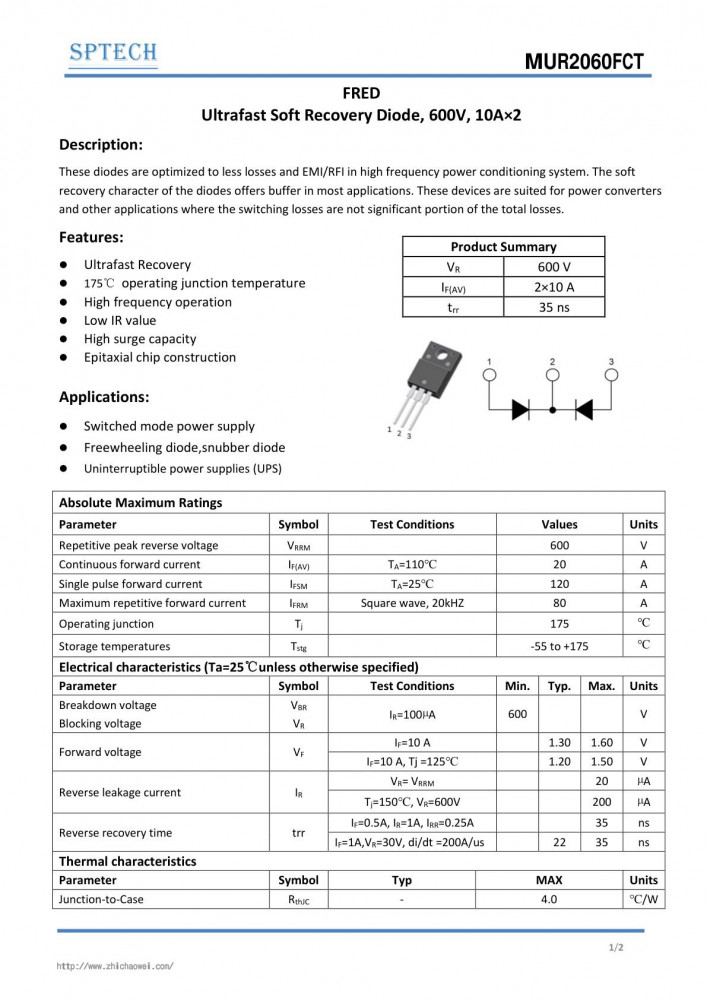 MUR2060FCT datasheet page 1