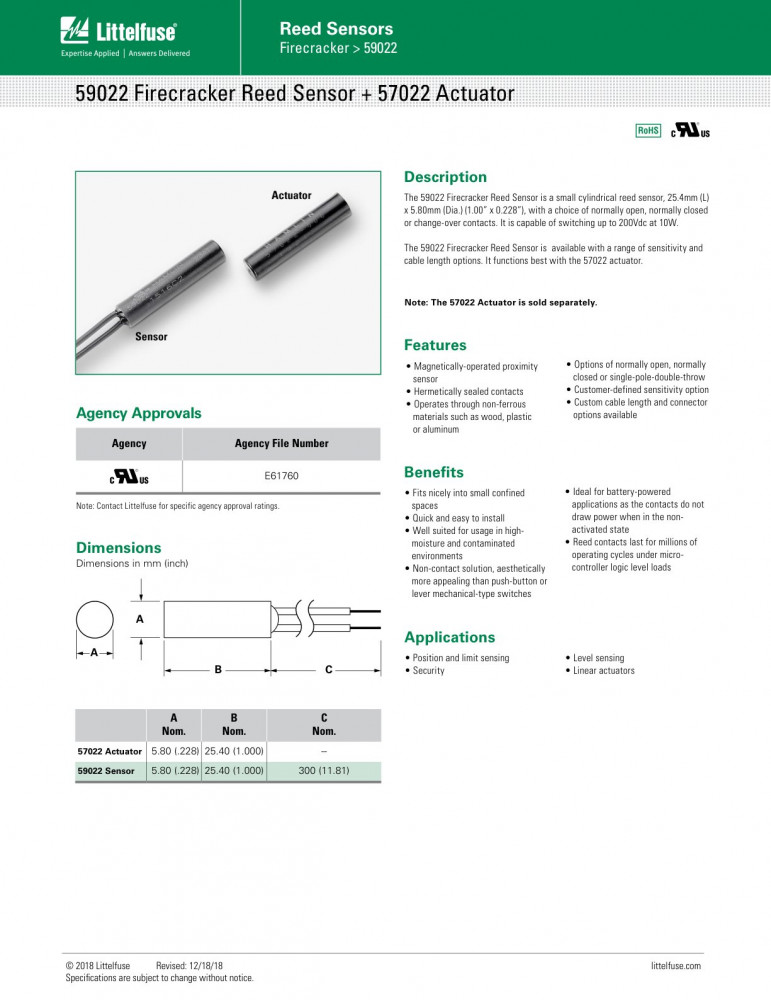 59022 Firecracker Reed Sensor datasheet page 1