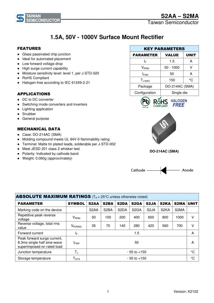 Taiwan Semiconductor S2KA datasheet page 1