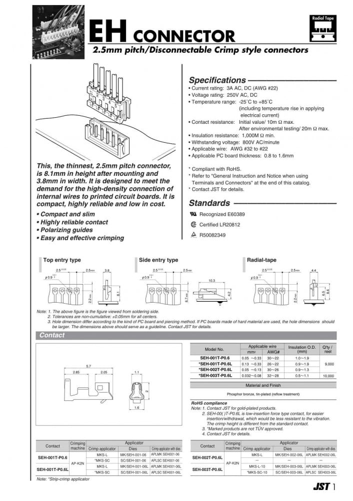JST EH connector catalog page 1