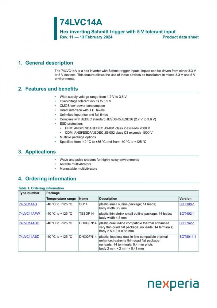 74LVC14A datasheet page 1