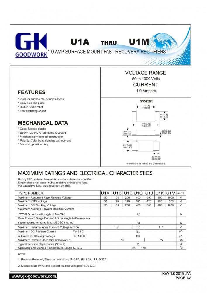 GOODWORK U1J datasheet page 1