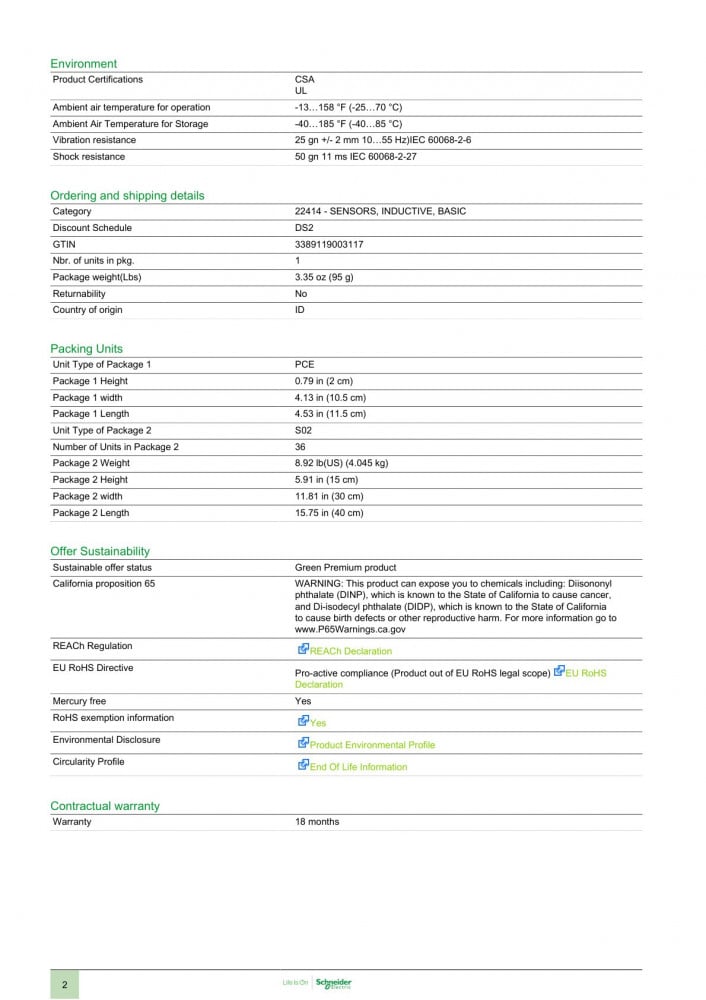 XS218BLPAL2 technical document page 2