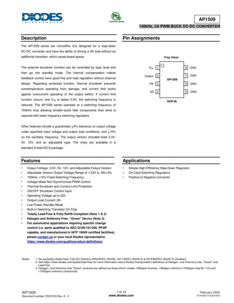 AP1509 datasheet page 1