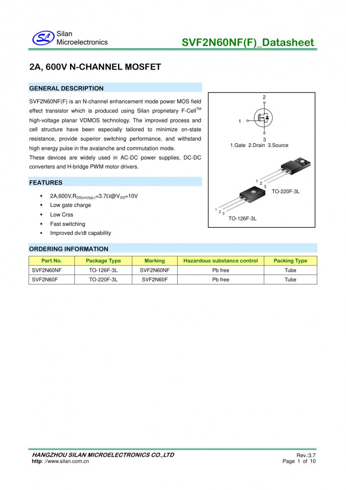 SVF2N60F datasheet page 1