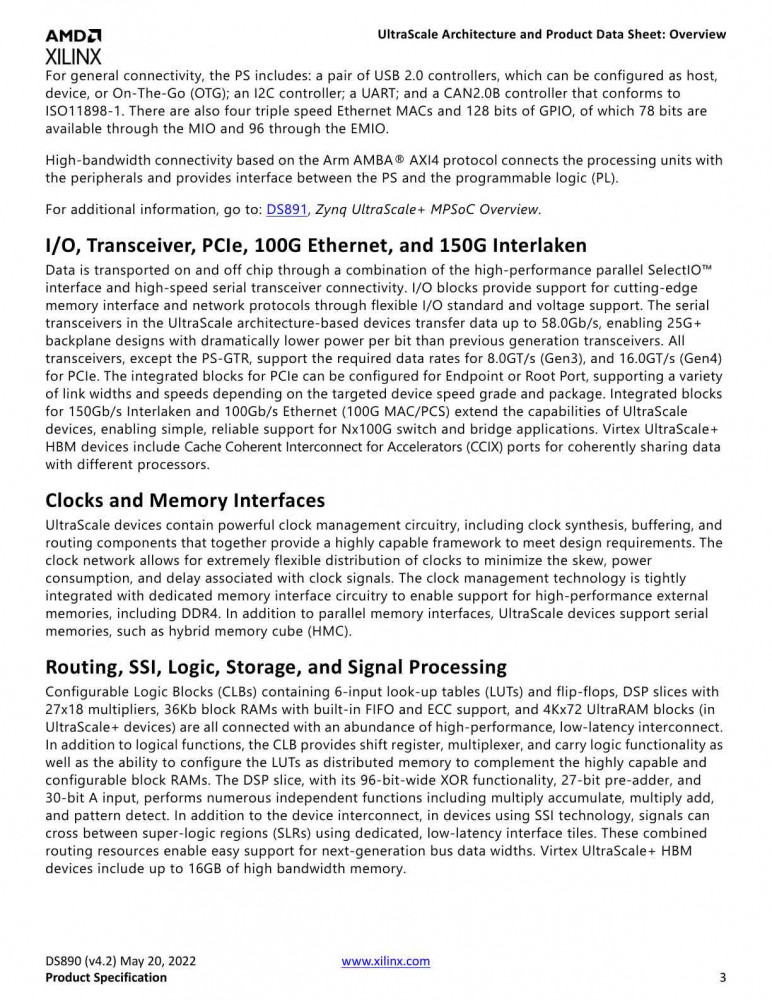 AMD UltraScale product specification page 3