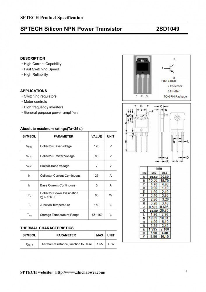2SD1049 SPTECH datasheet page 1
