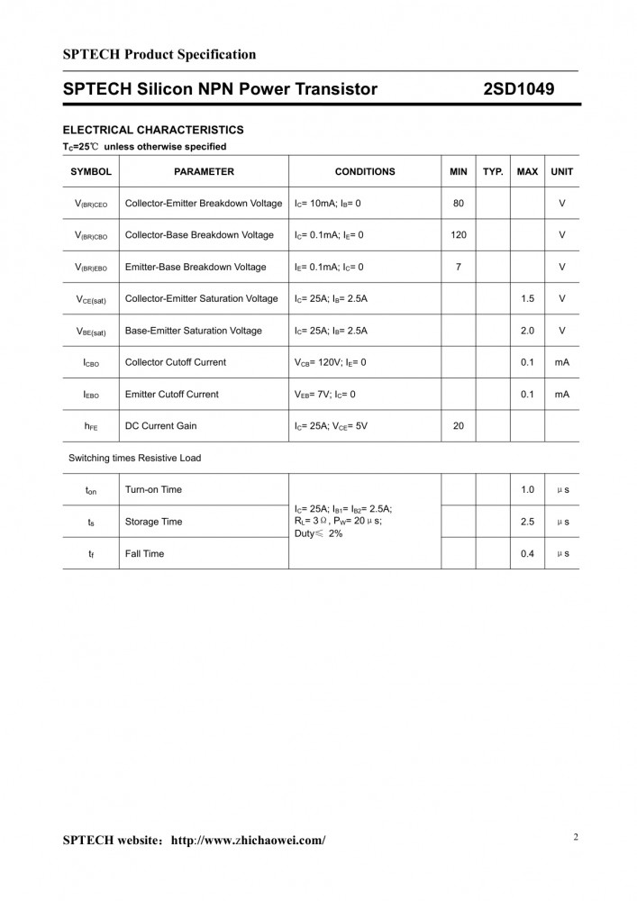 2SD1049 SPTECH datasheet page 2