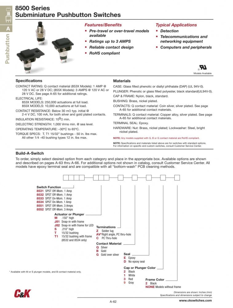C&K 8500 Series datasheet page 1
