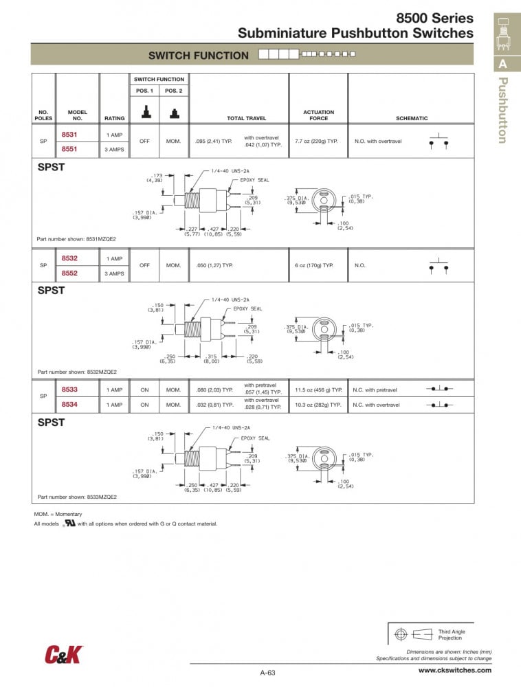 C&K 8500 Series datasheet page 2