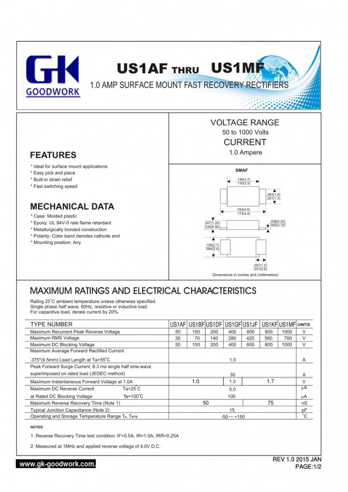 GOODWORK US1DF datasheet page 1