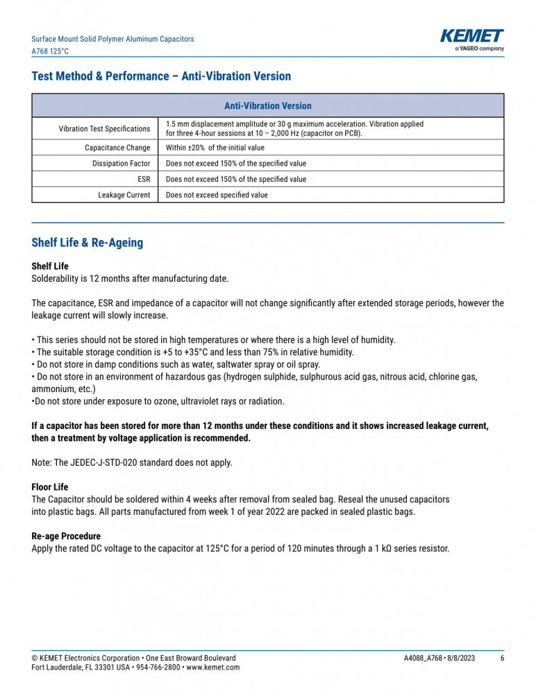 KEMET A768 series datasheet page 6