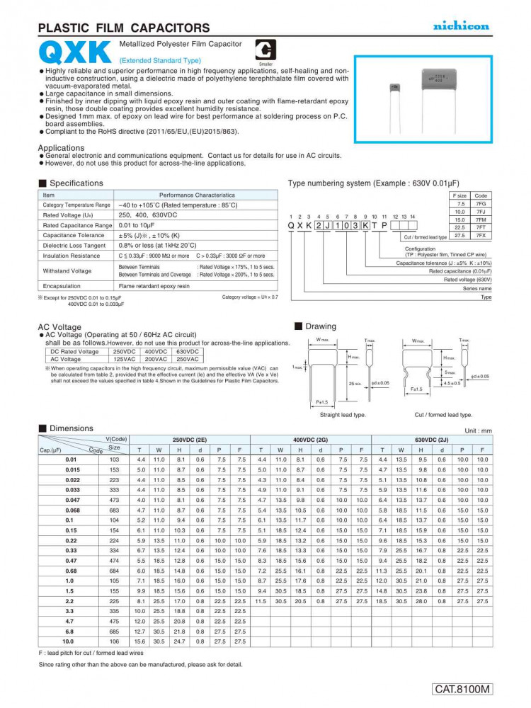 Nichicon QXK2J333KTP technical document preview