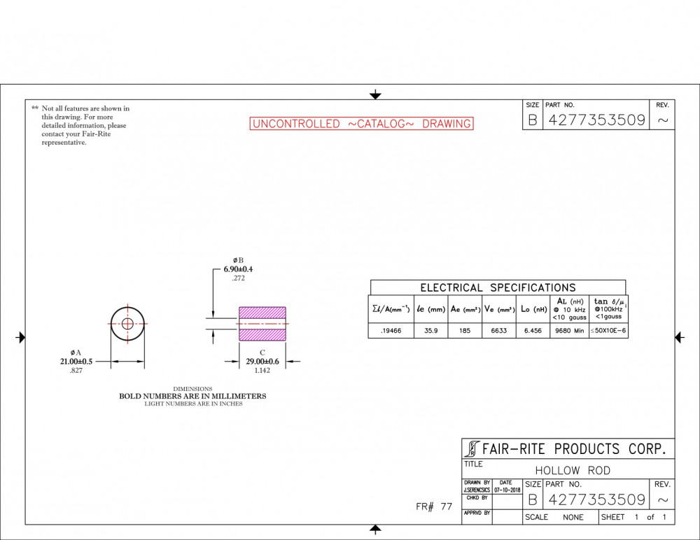 Fair-Rite 4277353509 technical drawing page
