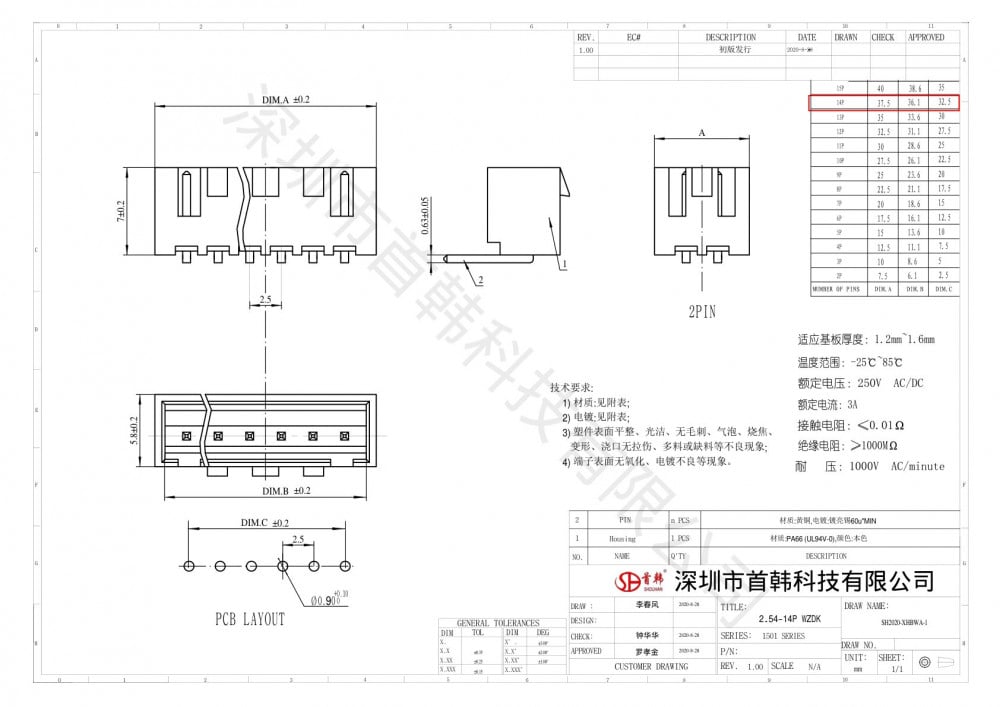 2.54-14P WZDK specification page 1