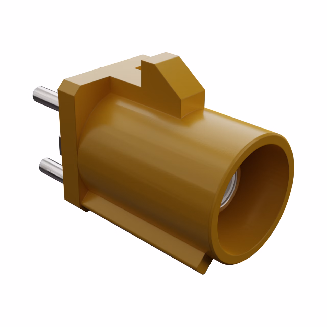 FAKRA Jack, Straight, PCB Receptacle, Through Hole, Die Cast Body, Tin (Sn) Plated, Keying Code K, Curry Yellow, Tray, 50 Ohms for sale