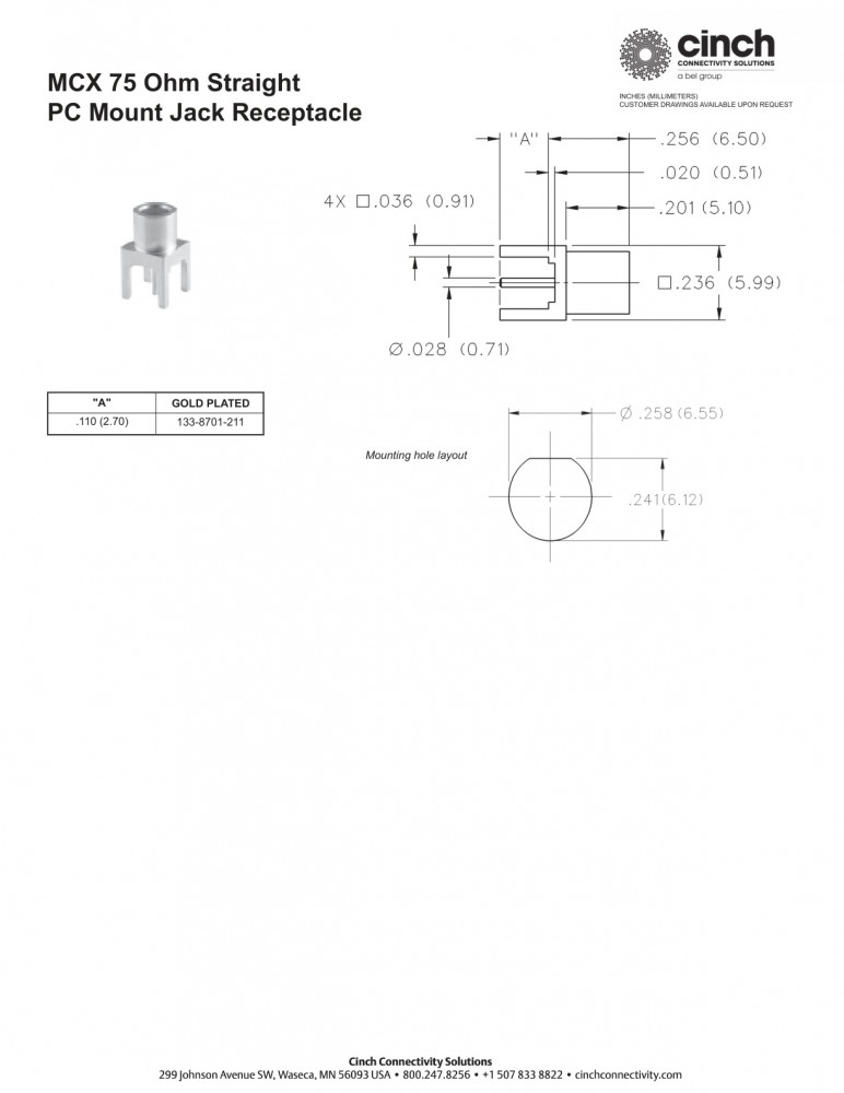 CINCH 133-8701-211 technical specification page