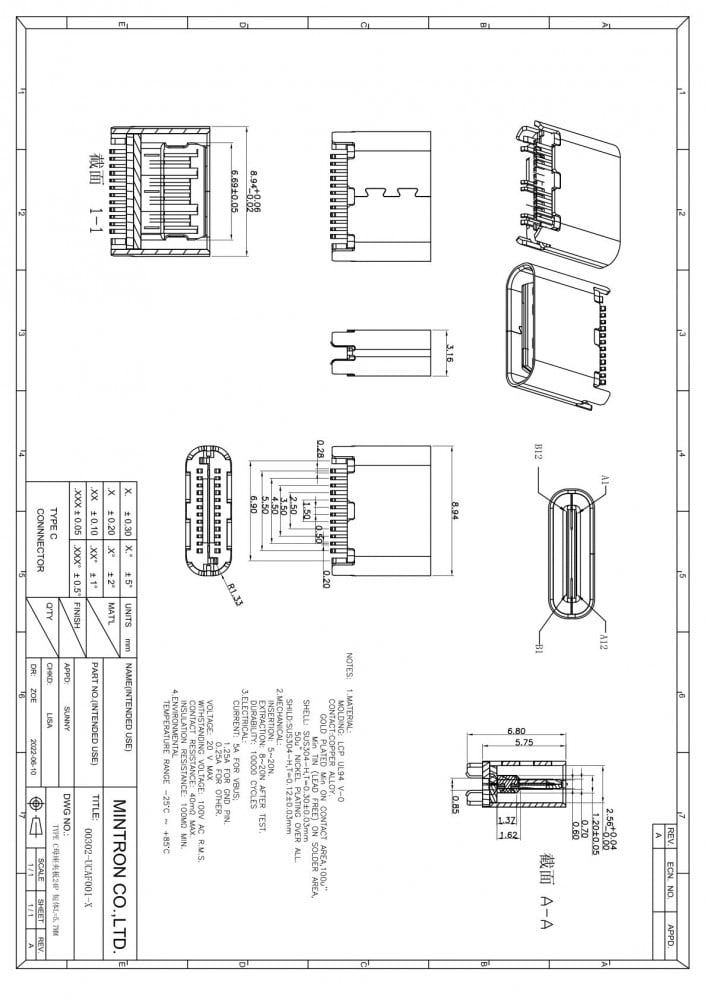 MINTRON 00302-UCAF001-X technical drawing page 1