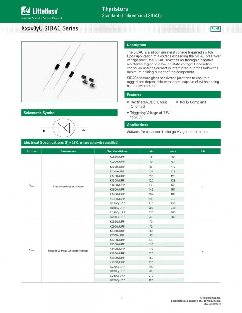 Littelfuse SIDAC datasheet page 1