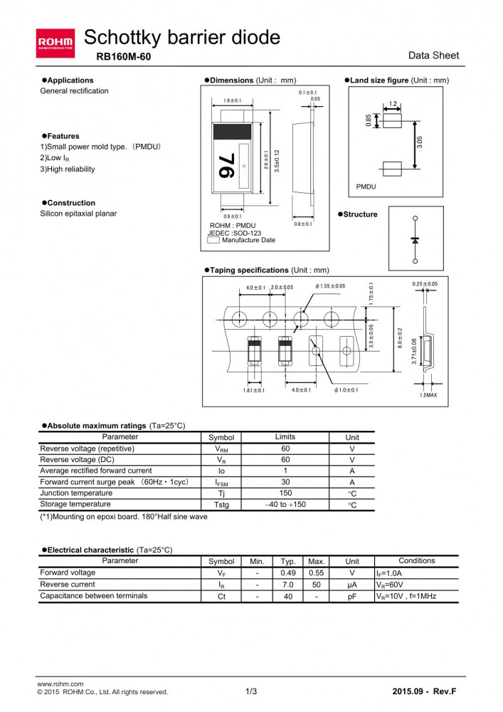 RB160M-60TR technical document page 1