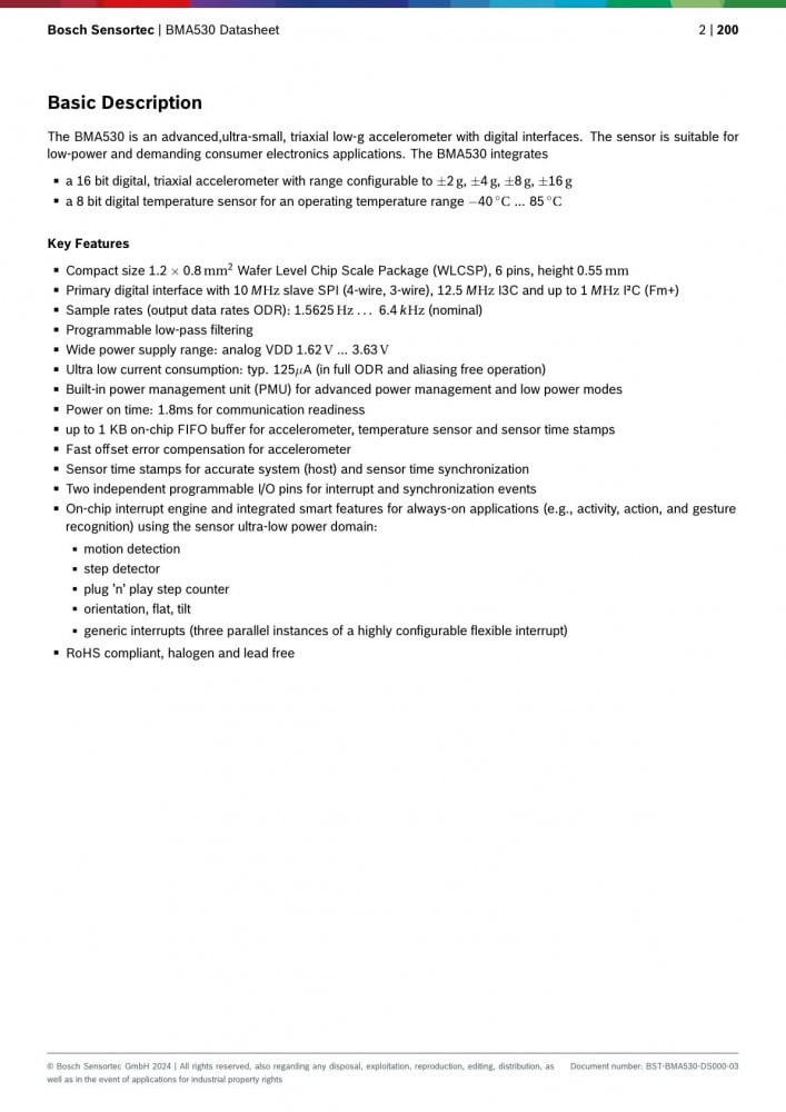 BMA530 datasheet page 2